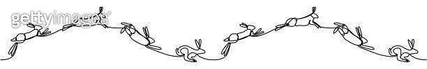 Seamless horizontal border of jumping rabbits Continuous line ...