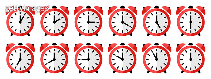 Alarm clock vector icon. Set of round alarm clocks faces showing ...