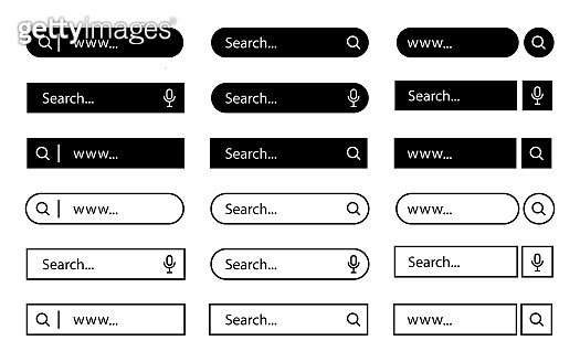 Set of search button, UI elements. Vector template for browsers with ...