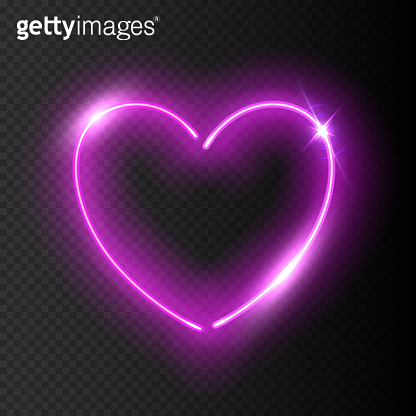 Glowing neon purple heart with sparkles on transparent background ...