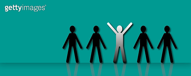 One man glowing light stand out among other people on green background ...