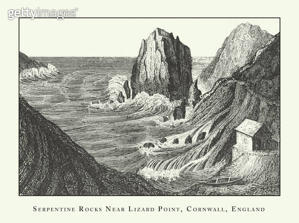 Engraved Antique, Serpentine Rocks Near Lizard Point, Cornwall, England ...