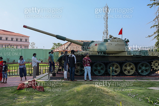 Visitors having a closer look at the retro Army Battle Tank which was a ...