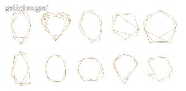 Gold polygonal frame with golden glitter triangles, geometric, diamond ...