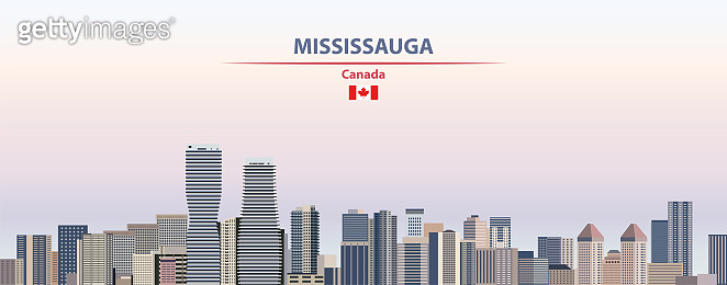 Mississauga cityscape on sunset sky background vector illustration with ...