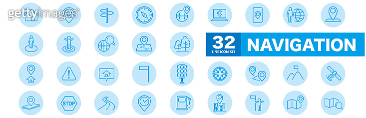 Navigation, location, GPS elements - thin line web icon set. Outline icons collection. Simple ...