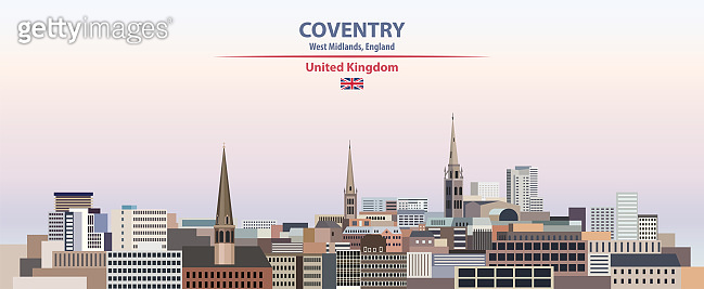 Coventry cityscape on sunset sky background vector illustration with ...