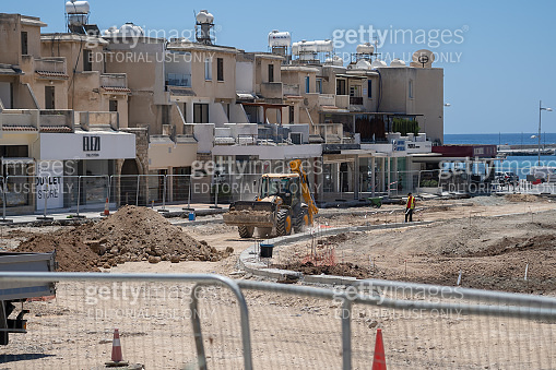 May 11, 2021 Cyprus, Paphos. Heavy machinery and construction equipment ...