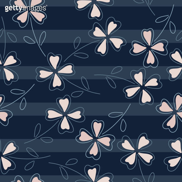 Abstract random four-leaf clover shapes seamless pattern. Navy blue ...