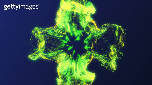 4k video of green particles falling in the deep forming cross shape ...