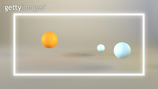 3d illustration of abstract jumping yellow and white balls on gray ...
