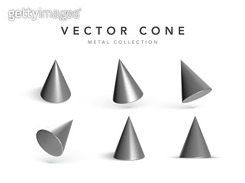 Set of geometric cones isolated on white background. 3d geometric ...