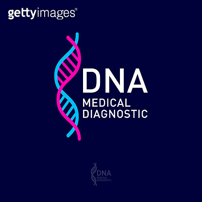 DNA laboratory icon. Emblem consist of double spiral and letters ...