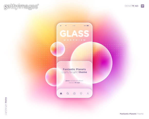 Glass morphism style. Screen of smartphone. App template. Translucent ...