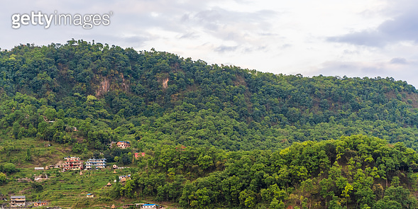 Hills of Nepal, covered with jungle. Landscape with tropical rainforest ...