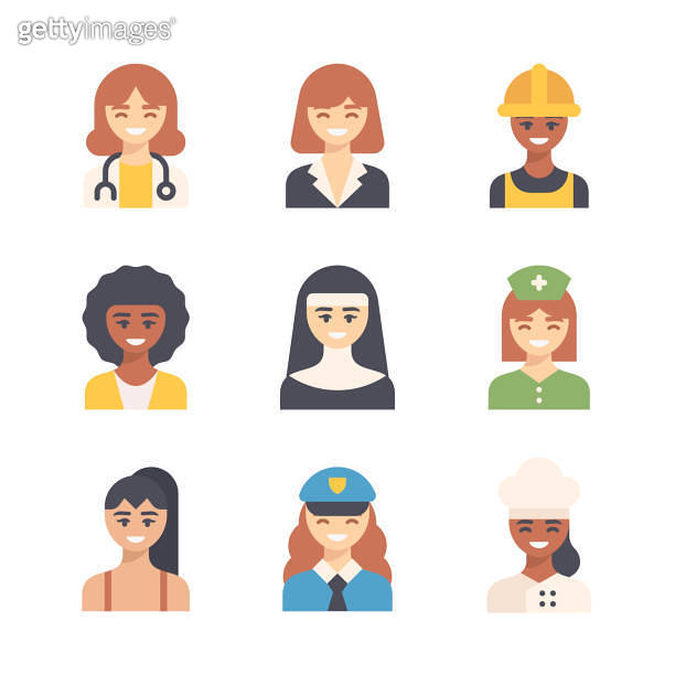 Set of Female Occupation Avatar Flat Icons. Pixel Perfect. For Mobile ...