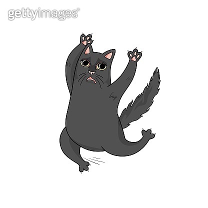 Vector black cat is scared and runs. Panic, shock, surprise. cat raised ...