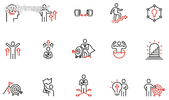 Vector set of linear icons related to assertiveness, striving for ...
