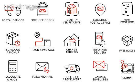 Vector Set of Linear Icons Related to Address Change Post Office and ...