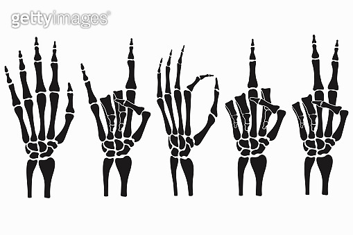 Skeleton hand gestures set. Collection of hand-drawn bones signs ...