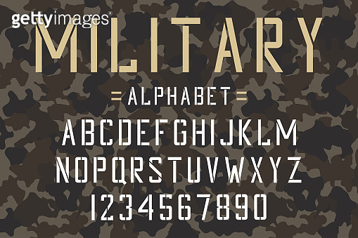 Military stencil font. Army stencil alphabet and numbers on camouflage ...