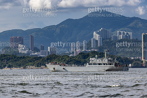 Type 079 landing ship (number 3358) acrossed Victoria harbour of Hong ...