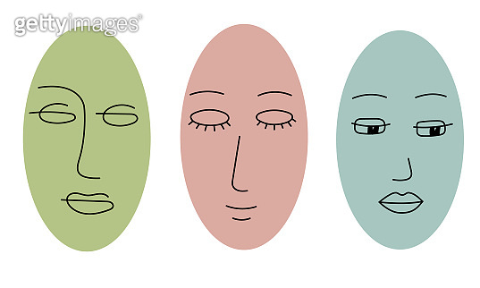 Three hand drawn vector modern abstract woman faces. Minimalistic line ...