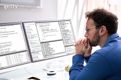 Computer Programmer Writing Program Code On Computer 이미지 (1318254475 ...