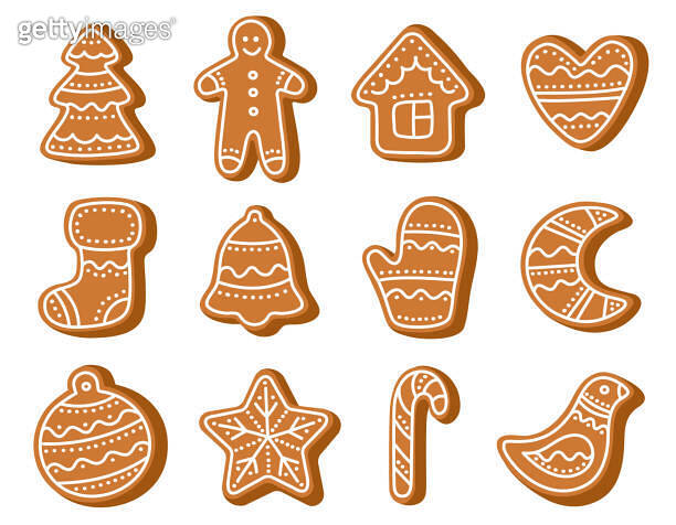 Set of gingerbread Christmas cookies decorated icing. Symbol of ...