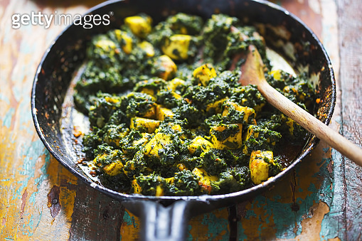Saag paneer - fried cheese with turmeric and spinach garam masala ...