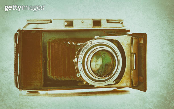 Film camera from the 1950s: folding model with bellows, with distressed ...