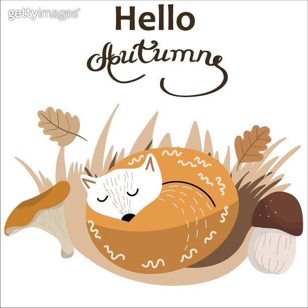 A fox sleeping on the background of an autumn forest, the inscription ...