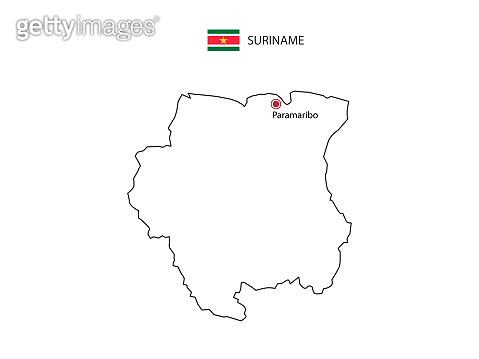 Hand draw thin black line vector of Suriname Map with capital city ...