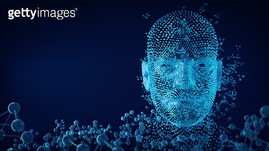 Human face formed by the fusion of atoms. (1313849600) 일러스트, 무료 일러스트 ...