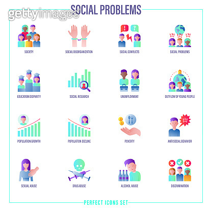 Social problems gradient icons set. Unpredictable future, social ...