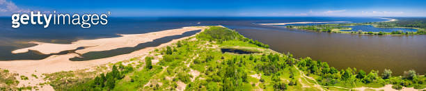 Panorama of Baltic Sea beach and delta of Vistula river in Sobieszewo ...