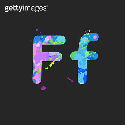 Letters F uppercase and lowercase with effect of liquid spots of paint ...