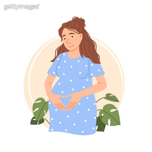 Flat pregnant woman isolated portrait. Caucasian pretty expectant lady ...