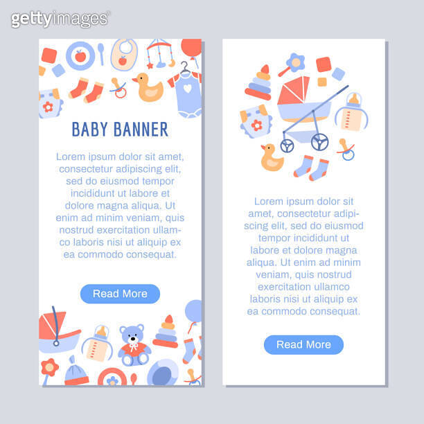 Baby store flat banner template. Vertical advertising web element ...