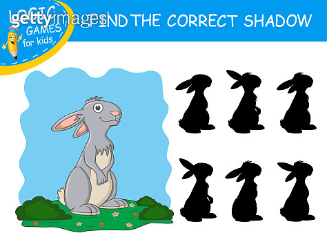 Find the correct shadow the Rabbit. Cute cartoon rabbit on colorful ...