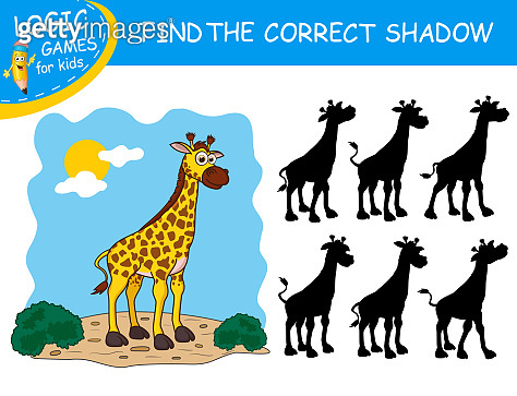 Find the correct shadow the Giraffe. Cute cartoon giraffe on colorful ...