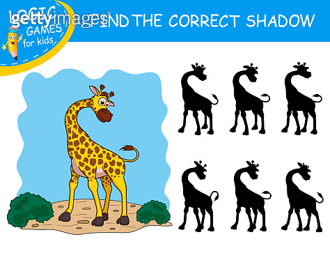 Find the correct shadow the Giraffe. Cute cartoon giraffe on colorful ...