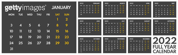 2022 full year office calendar template, week starts monday, two ...