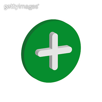 white plus sign in green round 3d isometric vector icon 이미지 (1360913489 ...
