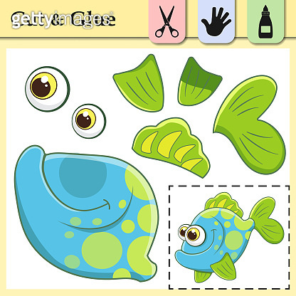 Paper game for kids. Create the applique cute Sea Fish. Cut and glue ...