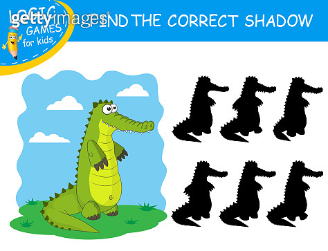 Find the correct shadow the cute cartoon Alligator on colorful ...