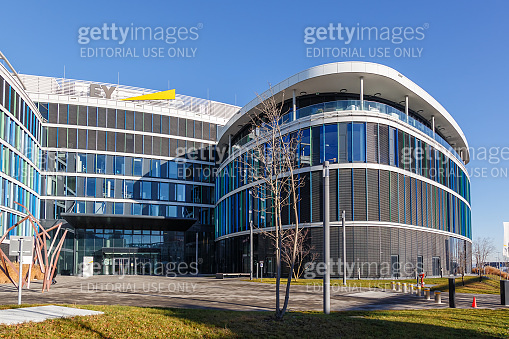 Ernst & Young EY headquarter HQ Skyloop building at Stuttgart airport ...