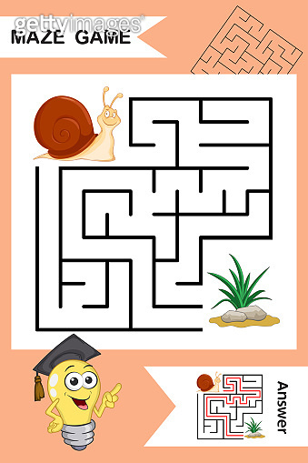 Simple Labyrinth with funny Snail isolated on colorful background. Find ...