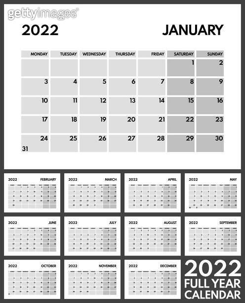 2022 full year monthly office planner, calendar starts monday, two ...