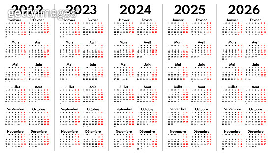2022 2023 2024 2025 2026 full years french language calendar grids ...
